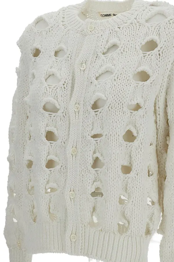 Comme Des Garçons Short Openwork Cardigan - Bianco