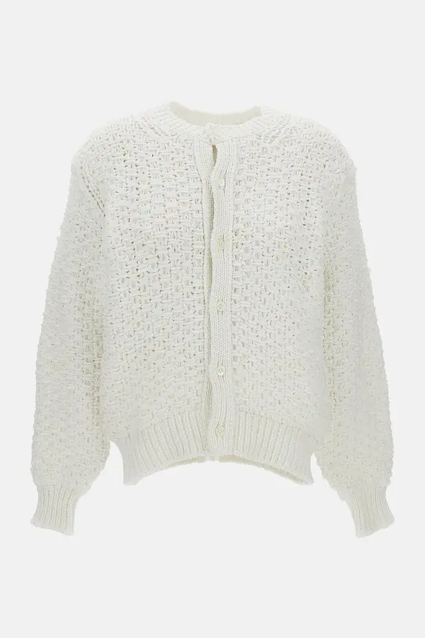 Comme Des Garçons Cropped Cable-knit Cardigan - Bianco