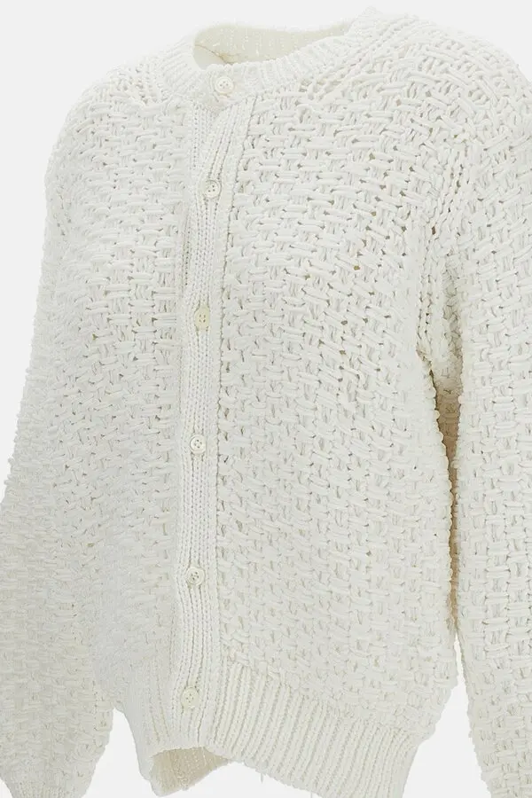 Comme Des Garçons Cropped Cable-knit Cardigan - Bianco