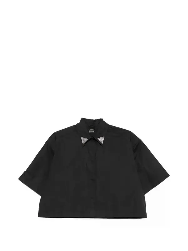 Pinko Cropped Cotton Poplin Shirt With Embellished Collar