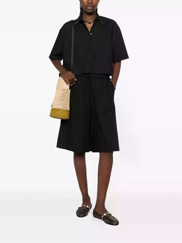 Pinko Cropped Cotton Poplin Shirt With Embellished Collar
