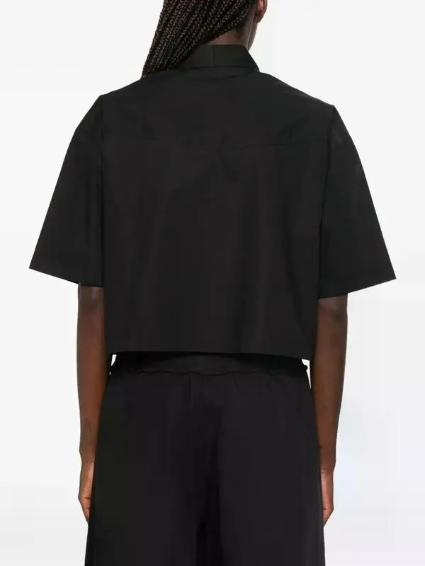 Pinko Cropped Cotton Poplin Shirt With Embellished Collar