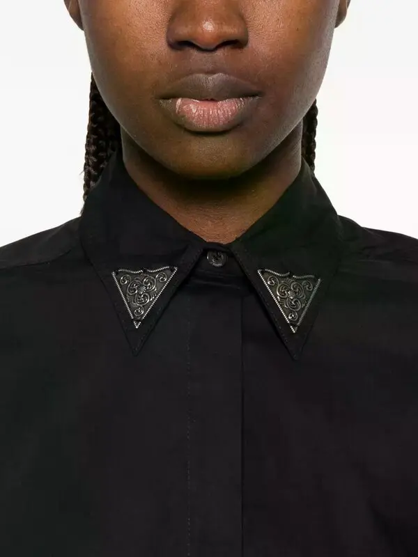Pinko Cropped Cotton Poplin Shirt With Embellished Collar