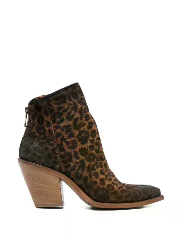 METISSE Leopard Print Cone Heel Ankle Boots