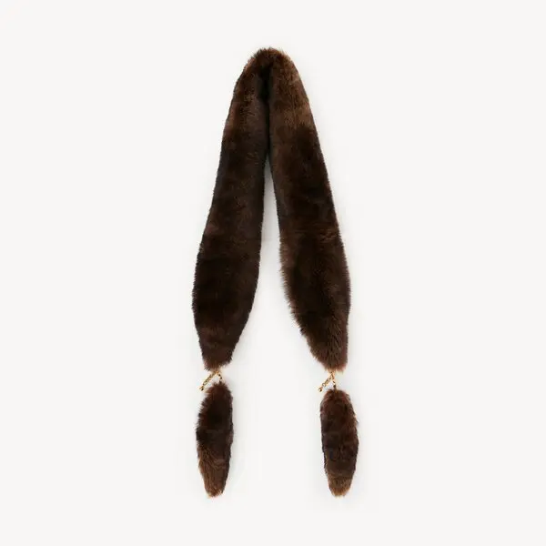 Chloé The Chain Tails Scarf In Shearling - Bold Brown