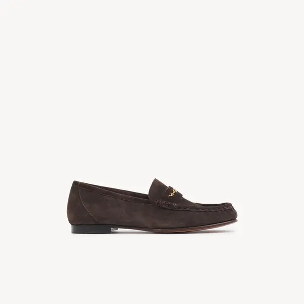 Chloé Suede Loafers With Gold-tone Chain Detail - Burnt Wood