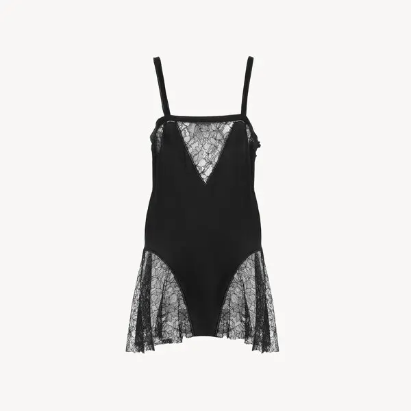 Chloé Sleeveless Mini Dress With Lace Trims - Black