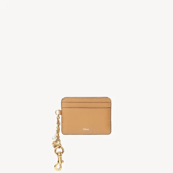 Chloé Charms Card Holder In Grained Leather - Biscotti Beige