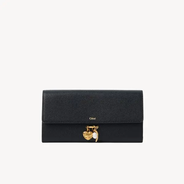 Chloé Charms Long Wallet With Flap In Grained Leather - Black