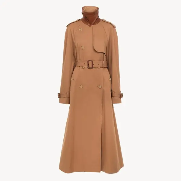 Chloé Long Trench Coat In Gabardine