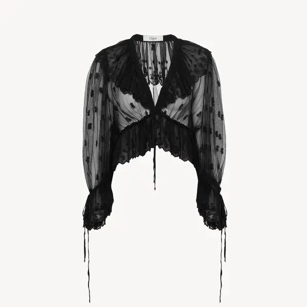 Chloé V-neck Ruffle Top In Embroidered Lace