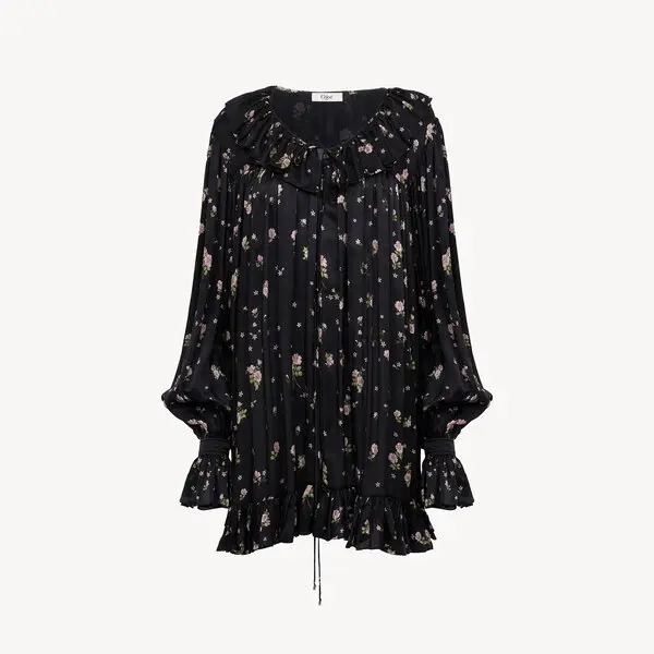 Chloé Gathered Long-sleeve Mini Dress - Black