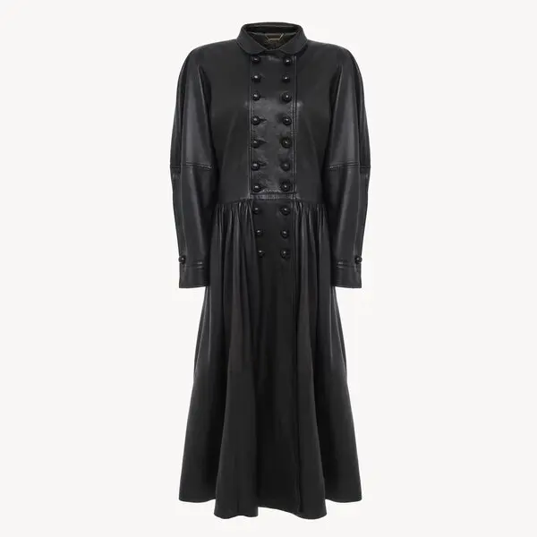 Chloé Oversized Leather Riding Coat - Black