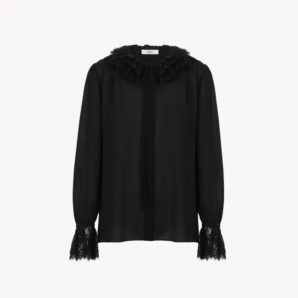 Chloé Georgette Blouse With Lace - Black
