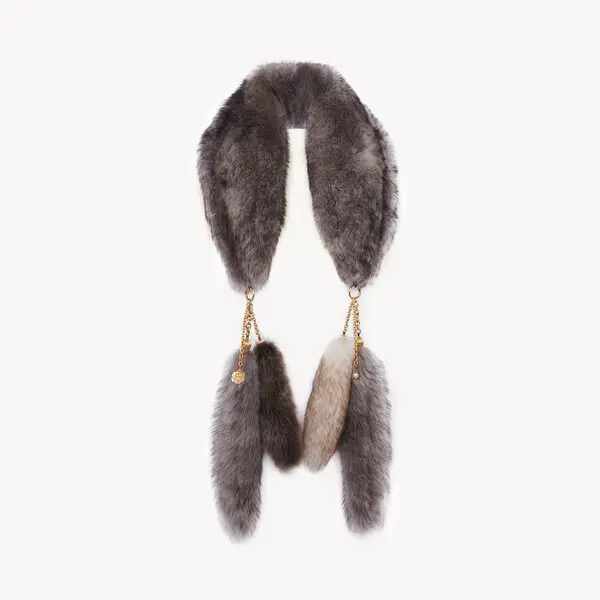 Chloé Treasure Tails Shearling Scarf - Silver