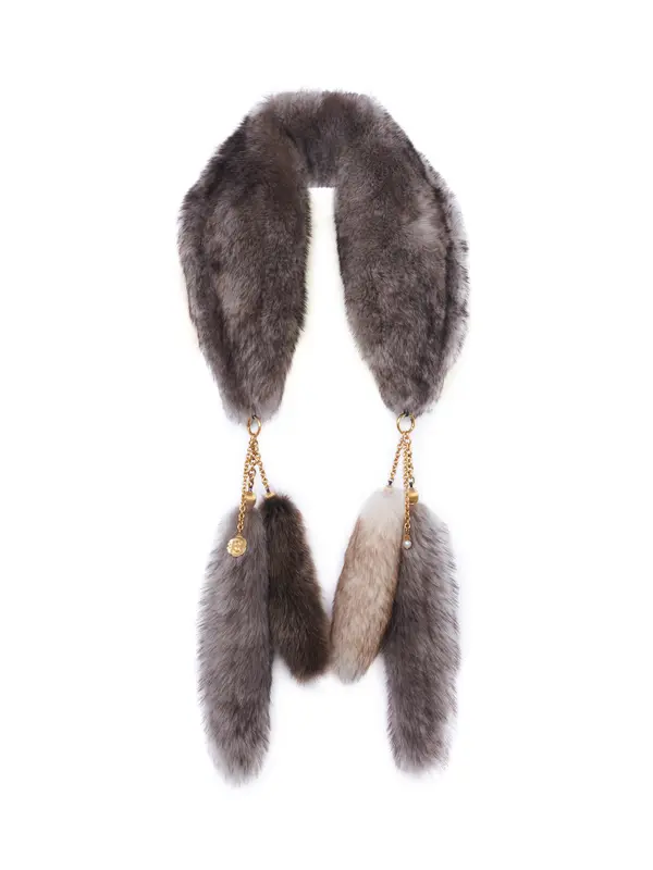 Chloé Treasure Tails Shearling Scarf - Silver