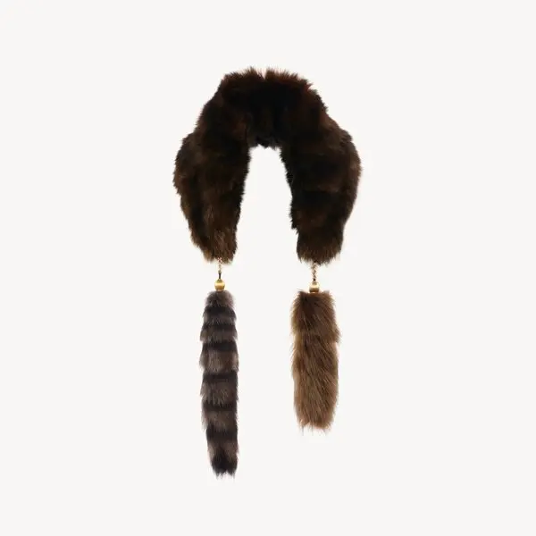 Chloé The Treasure Tails Scarf In Shearling - Bold Brown
