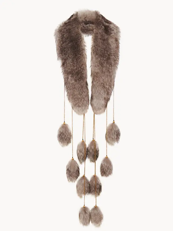 Chloé Treasure Tails Shearling Scarf - Silver