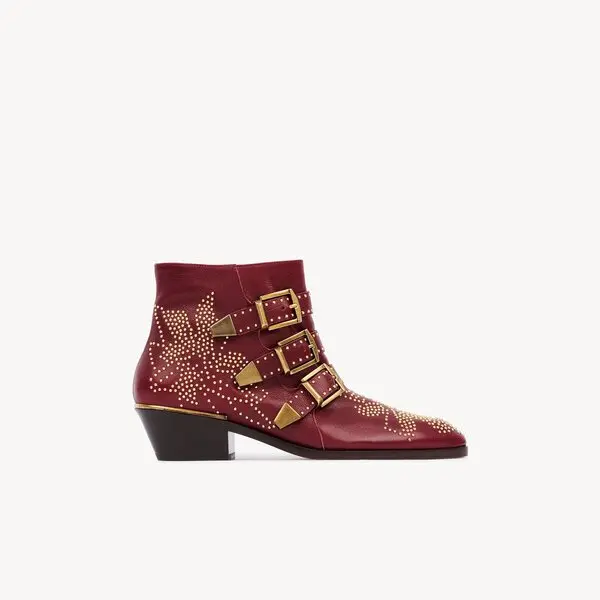 Chloé Susanna Buckled Ankle Boots - Grenat