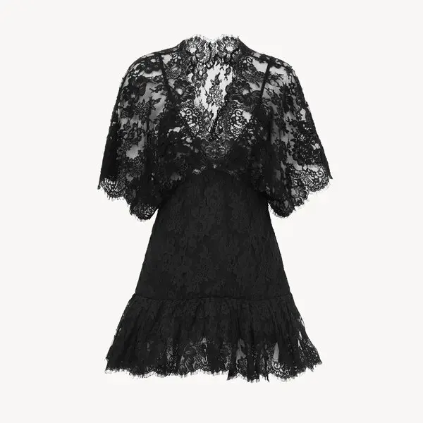 Chloé Fitted Ruffle Lace Top - Black