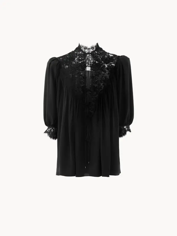 Chloé Crêpe De Chine Top With Lace - Black