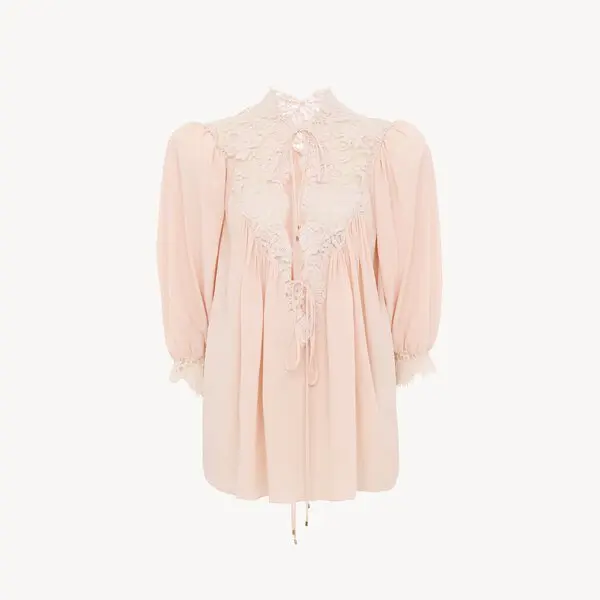 Chloé Crêpe De Chine Top With Lace - Delicate Pink
