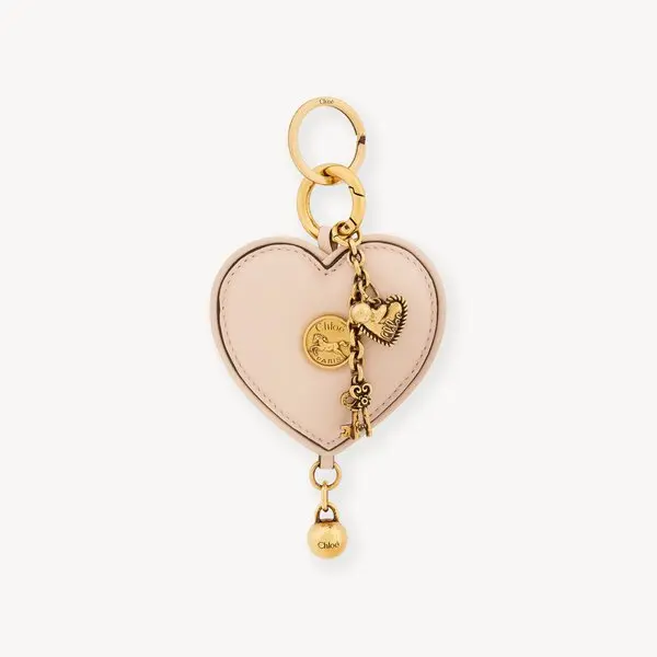 Chloé Symbols Heart Bag Charm In Soft Leather - Cement Pink