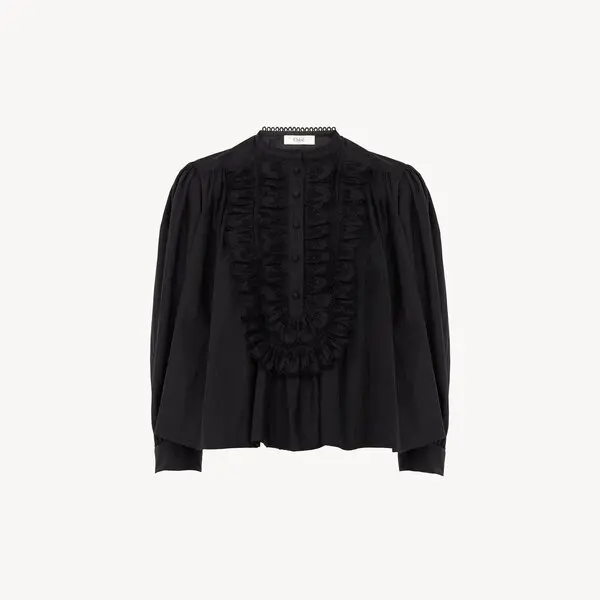 Chloé Gathered Ruffle Top - Black
