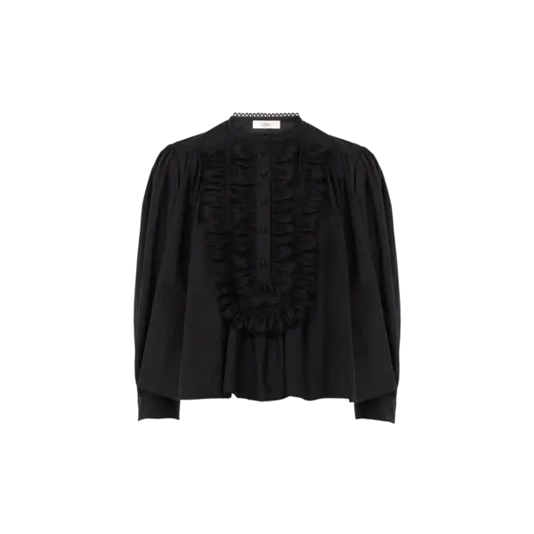 Chloé Gathered Ruffle Top - Black