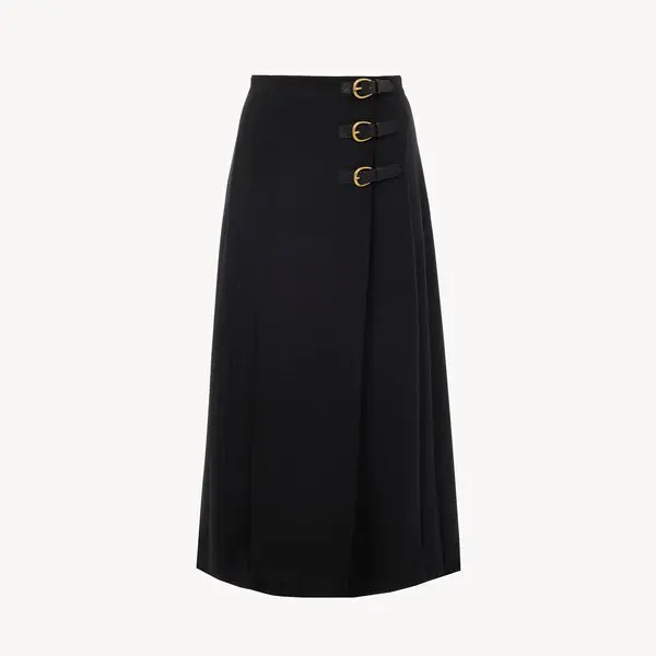 Chloé Pleated Grain De Poudre Midi Skirt - Black