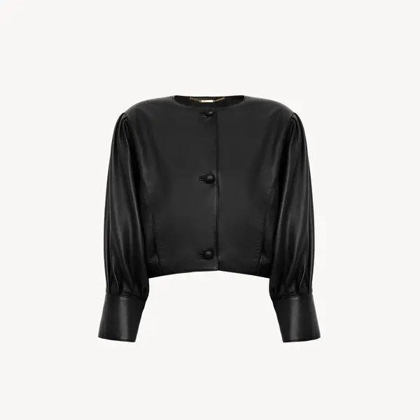 Chloé Leather Collarless Jacket - Black