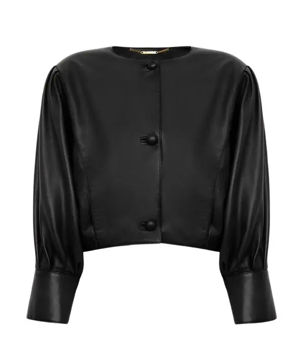 Chloé Leather Collarless Jacket - Black