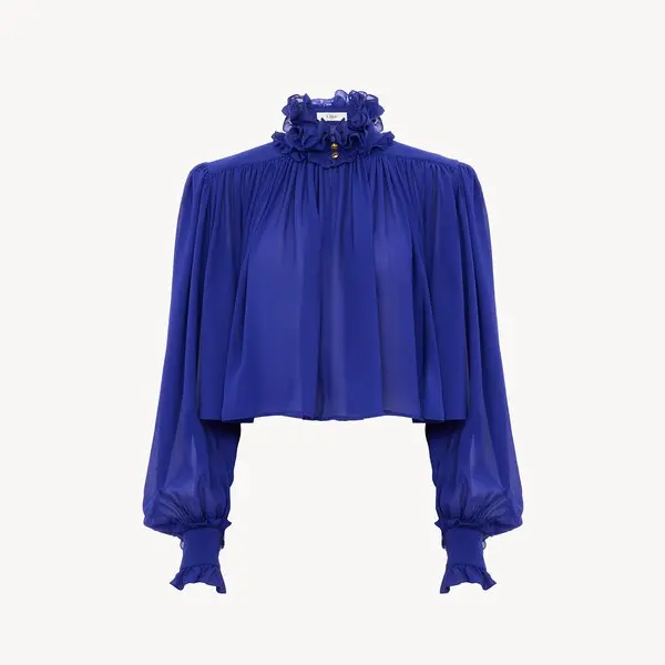 Chloé Maxi Gathered High-neck Top - Fresh Indigo