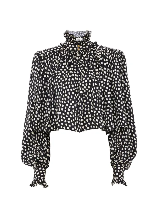 Chloé Jacquard Gathered Top - Black / Beige