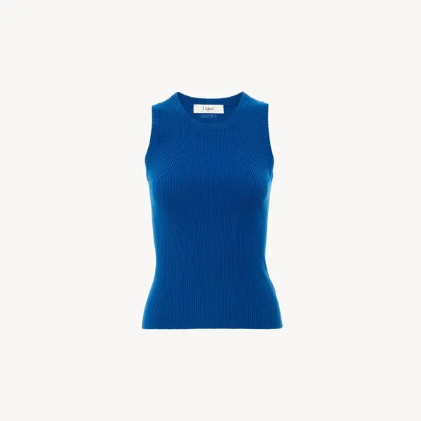 Chloé Crew-neck Wool Knit Tank Top - Absolute Blue