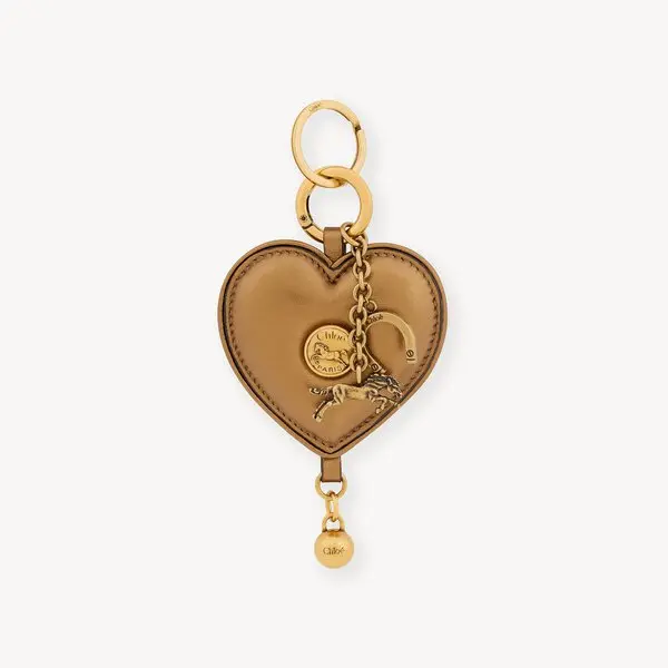 Chloé Symbols Heart Key Ring Bag Charm In Metallized Leather - Gold Color