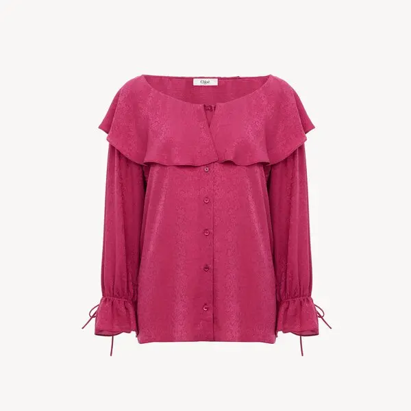 Chloé Jacquard Ruffle Blouse - Dark Ruby