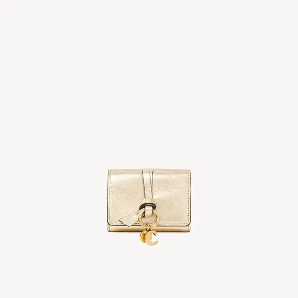 Chloé Mini Alphabet Tri-fold In Metallized Leather - Light Gold