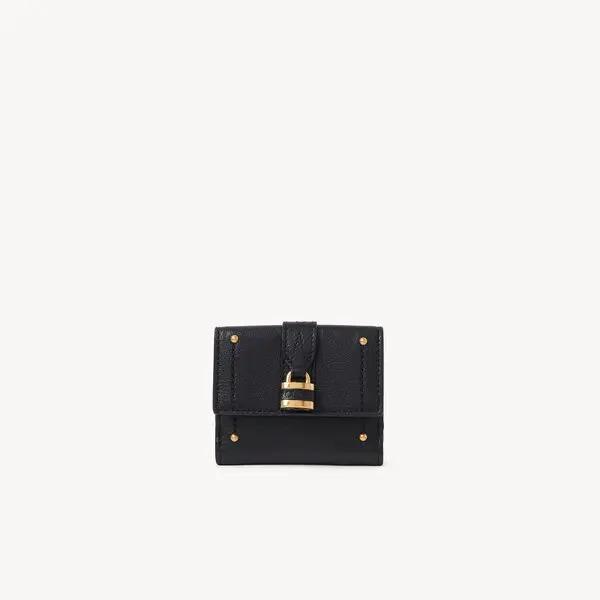 Chloé Mini Paddington Tri-fold In Grained Leather - Black