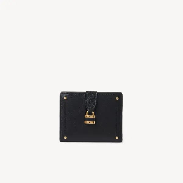 Chloé Paddington Square Wallet In Grained Leather - Black