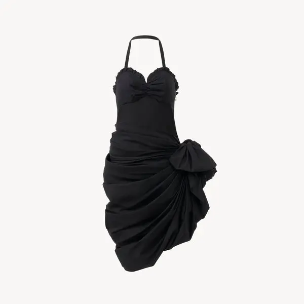 Chloé Wrapped Halterneck Poplin Dress - Black