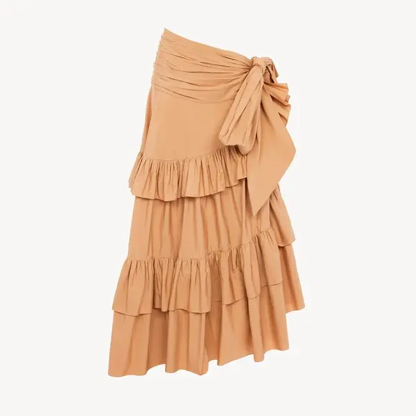 Chloé Ruffled Long Skirt In Poplin - Reef Shell