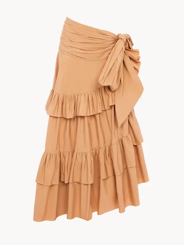 Chloé Ruffled Poplin Long Skirt - Reef Shell