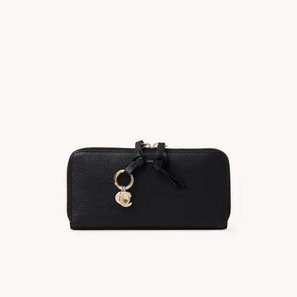 Chloé Alphabet Zipped Long Wallet In Grained Leather - Black