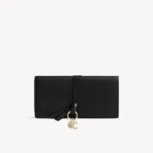 Chloé Alphabet Wallet With Flap In Grained Leather - Black