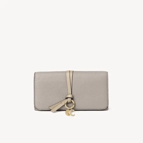 Chloé Alphabet Wallet With Flap In Grained Leather - Cashmere Grey