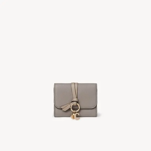 Chloé Small Alphabet Tri-fold In Grained Leather - Cashmere Grey
