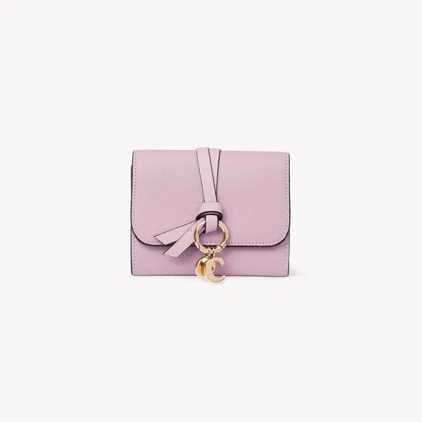 Chloé Small Alphabet Tri-fold In Grained Leather - Lavender Frost