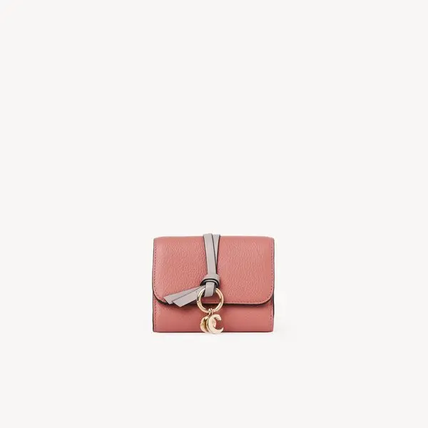 Chloé Small Alphabet Tri-fold In Grained Leather - Pink - Grey