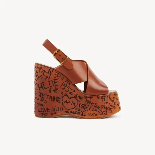 Chloé Maxime Wedge Sandal - Ginger Brown